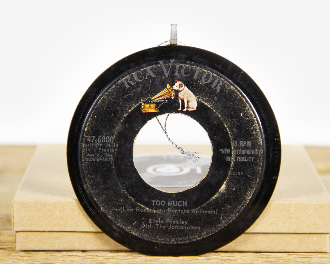 Vintage Elvis Presley too Much Vinyl Record Christmas Ornament From ...