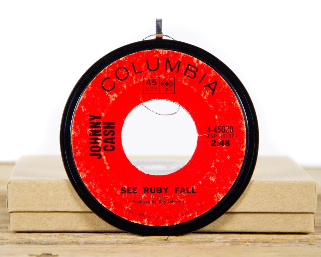 Vintage Johnny Cash "see Ruby Fall" Vinyl Record Christmas Ornament ...