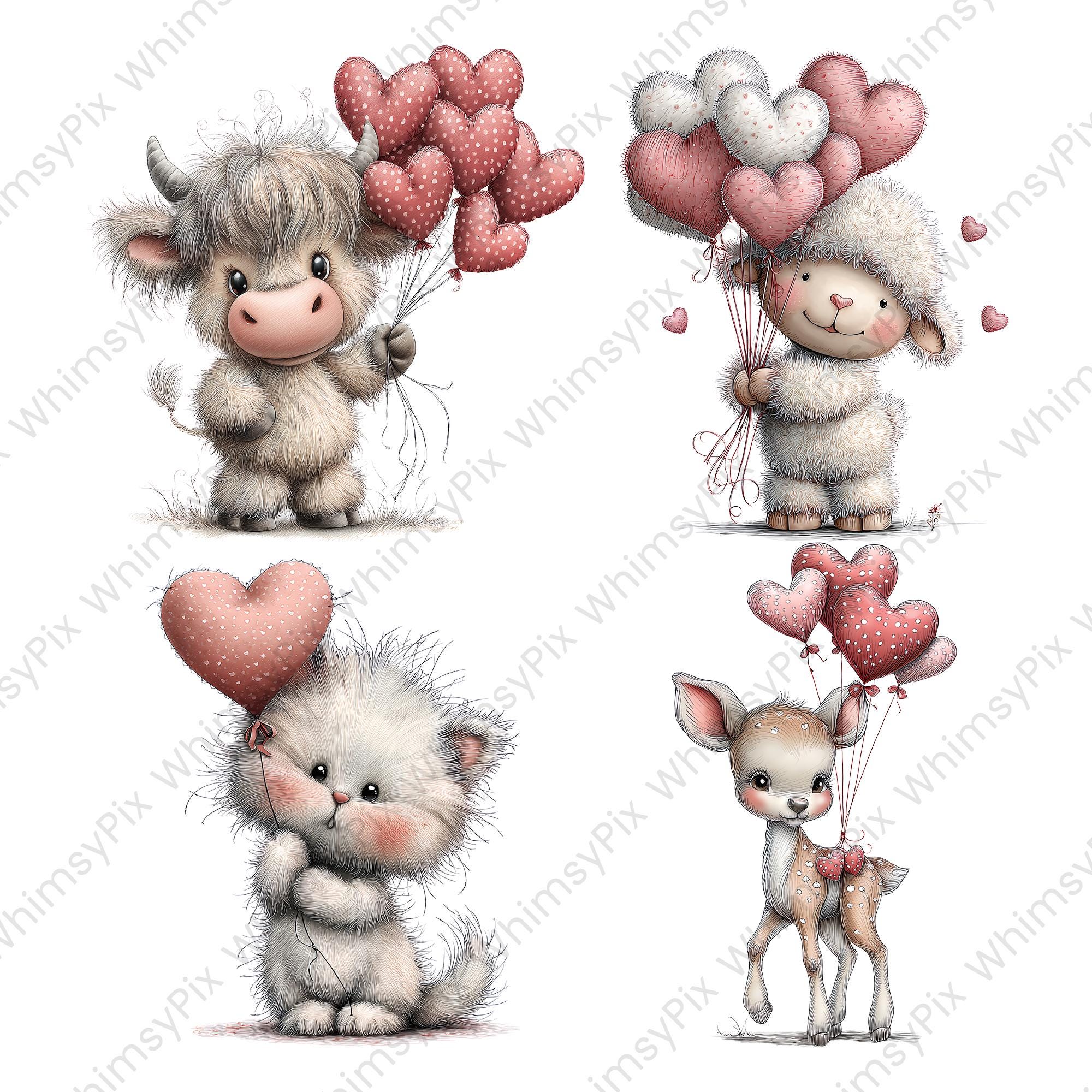 Valentine Animal Clipart | Heart Balloons PNG Bundle (digital Download ...