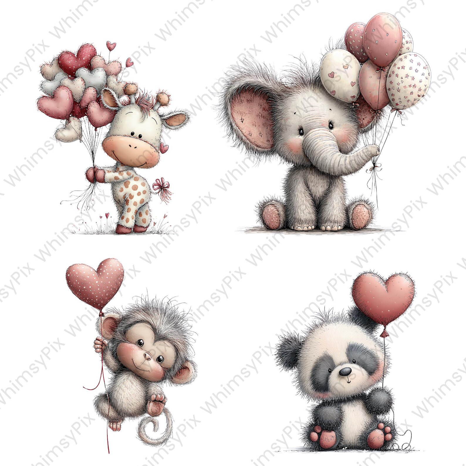 Valentine Animal Clipart | Heart Balloons PNG Bundle (digital Download ...