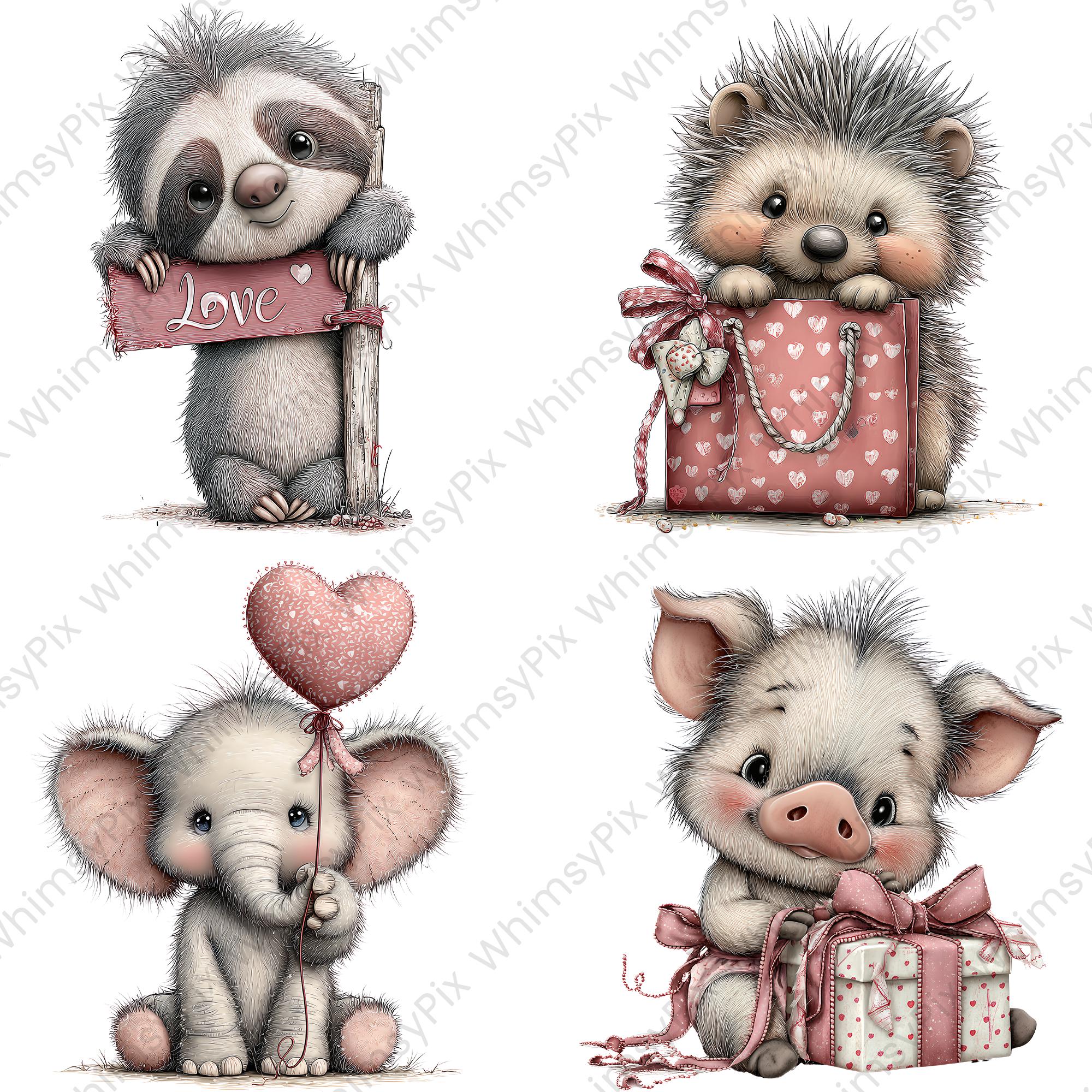 21 Pngs | Solo Valentine Animal Clipart Set | Whimsical Graphics Bundle ...