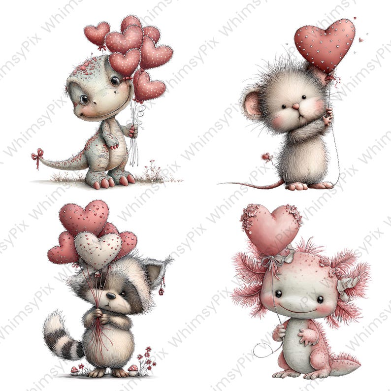 Valentine Animal Clipart | Heart Balloons PNG Bundle (digital Download ...