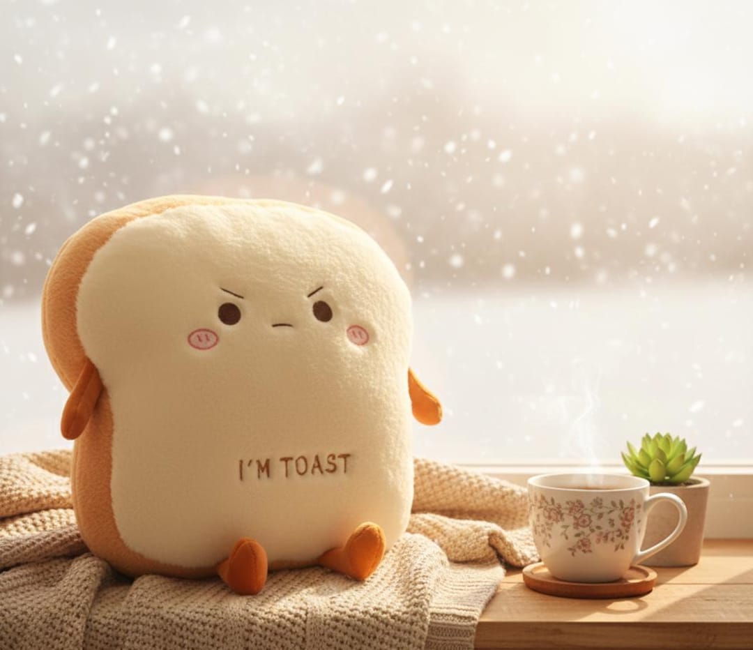 Angry Toast Plush Pillow – 35cm Funny Bread Cushion, “I’M TOAST” Soft ...