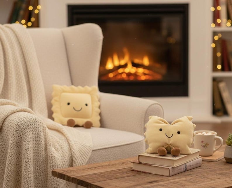 Ravioli Plush Duo – Cute Square and Bow Pasta Plush Toys, 11cm & 9cm ...