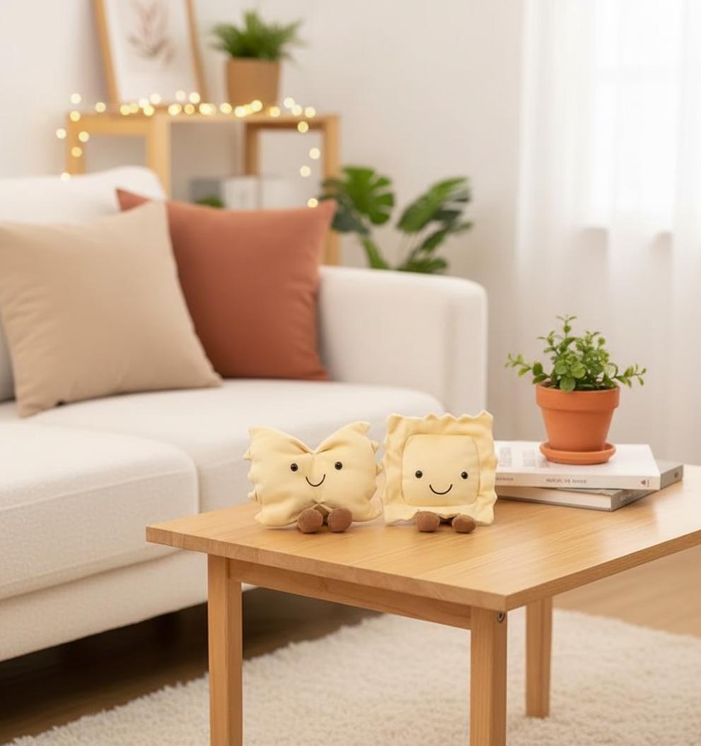 Ravioli Plush Duo – Cute Square and Bow Pasta Plush Toys, 11cm & 9cm ...