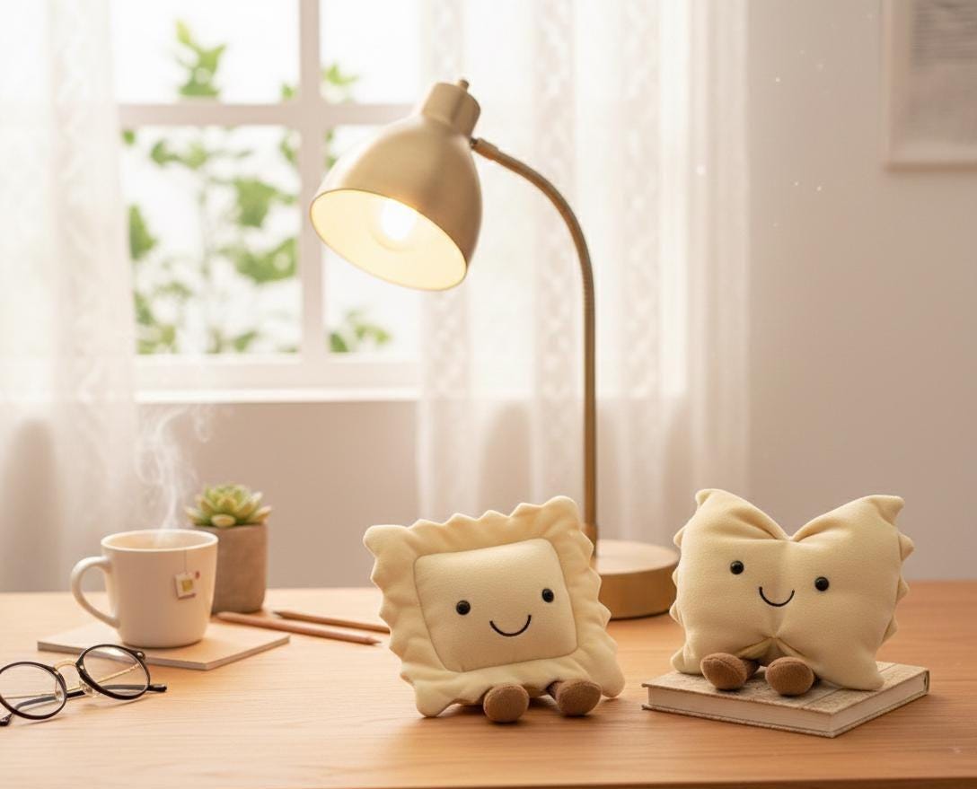 Ravioli Plush Duo – Cute Square and Bow Pasta Plush Toys, 11cm & 9cm ...
