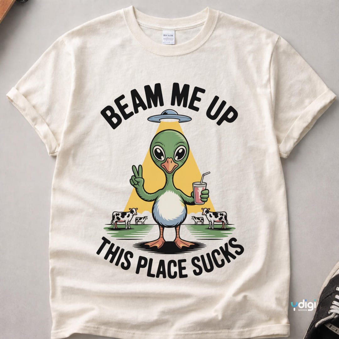 Funny UFO Duck PNG – Alien Duck Holding Drink, Peace Sign Cartoon ...
