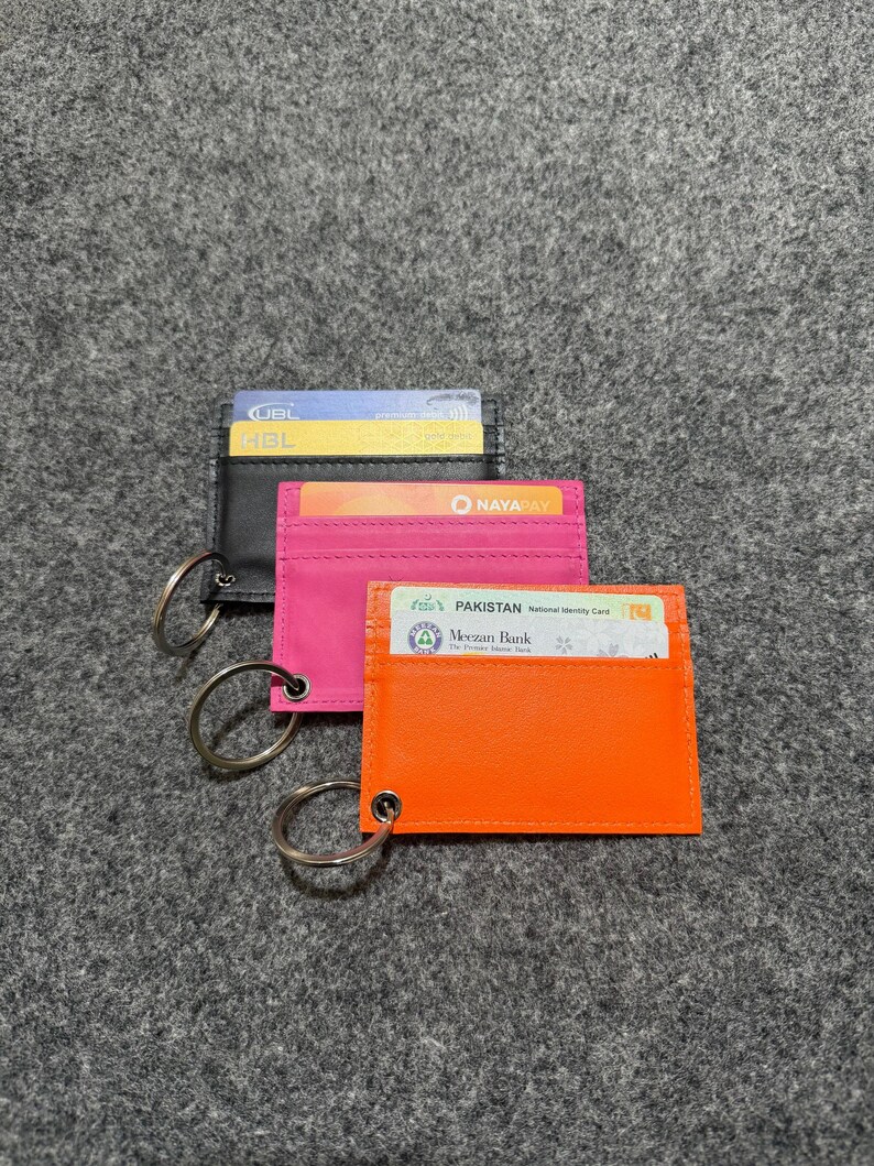 Handmade Leather Card Holder Keychain Slim Minimal Wallet With Key Ring ...