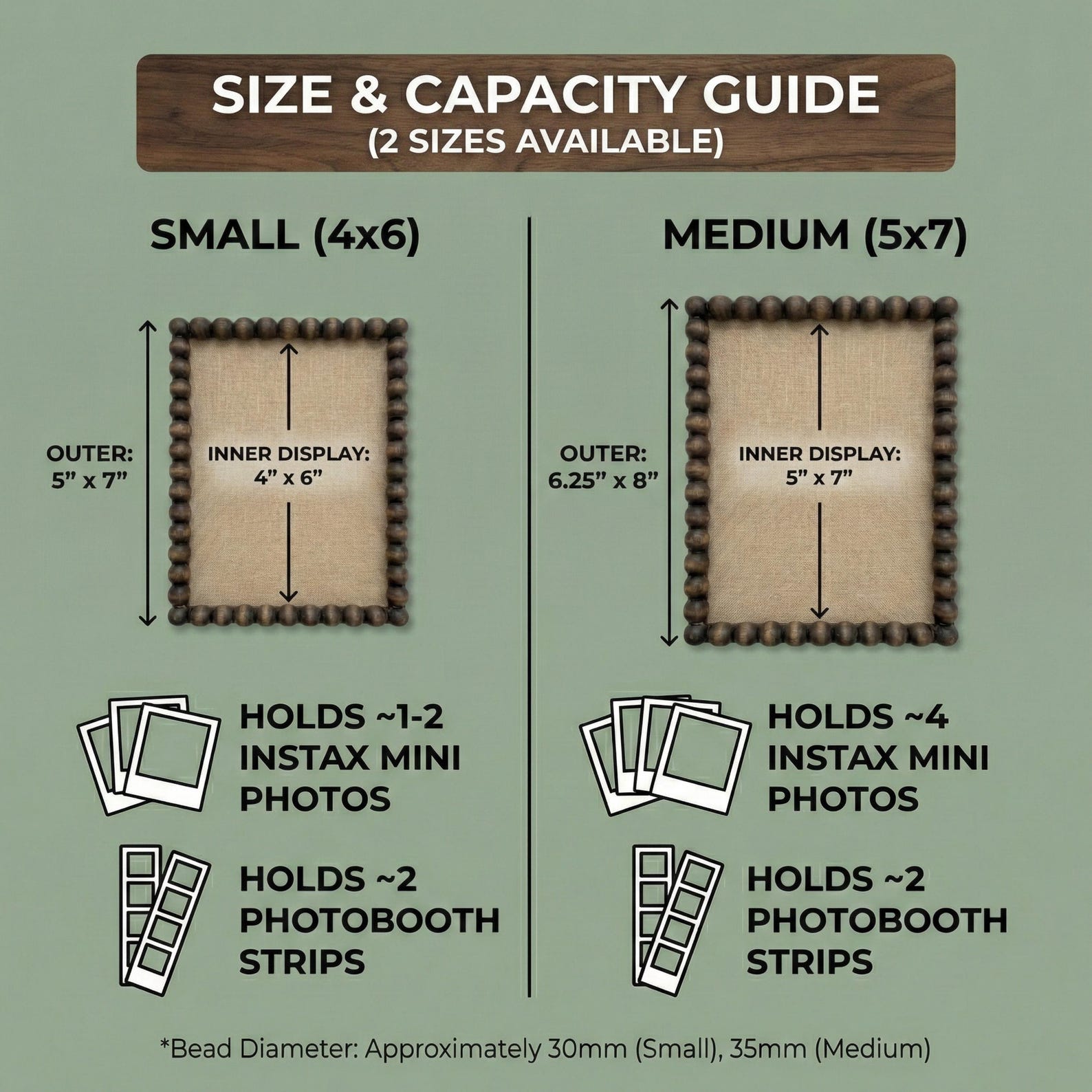 Wood Bead Gallery Frame for Polaroid Photos | Rustic Family Memory Wall ...