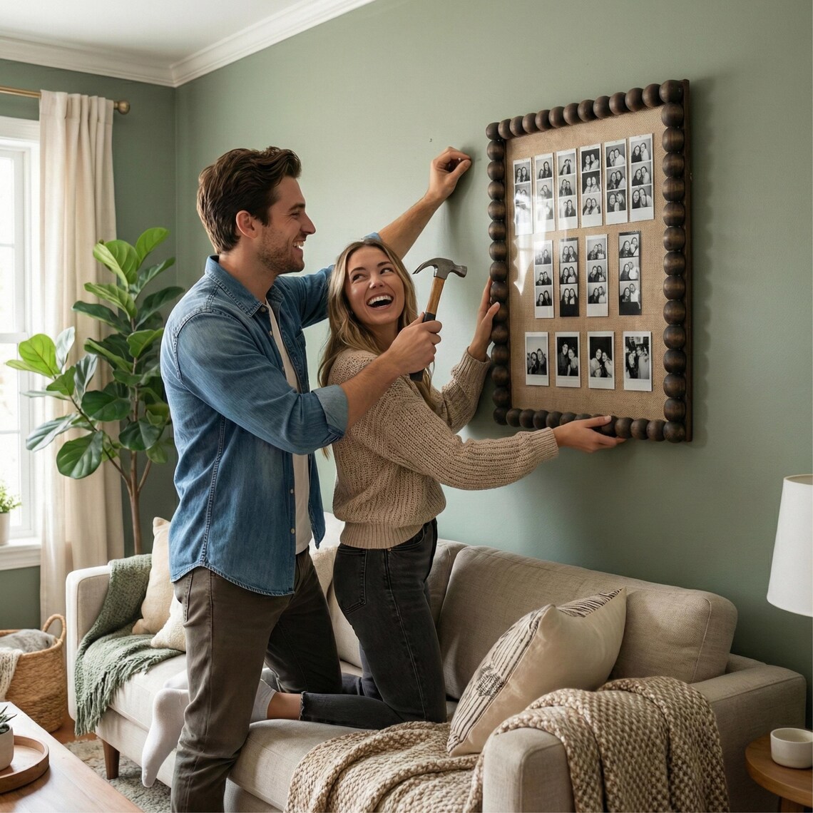Wood Bead Gallery Frame for Polaroid Photos | Rustic Family Memory Wall ...