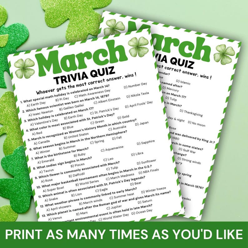 March Trivia Game, St Patricks Day Trivia Quiz, Spring Party Game ...