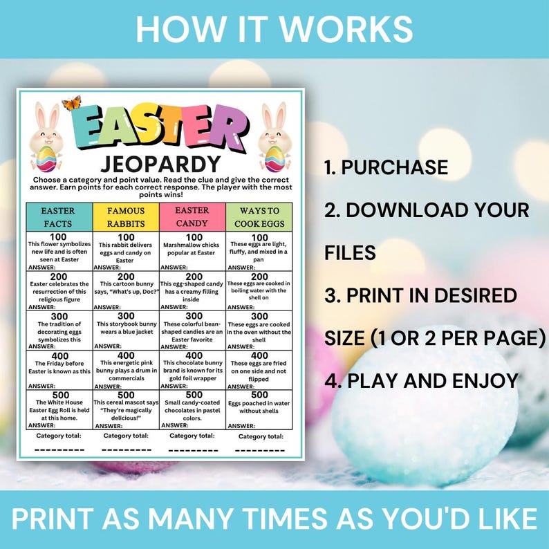 Easter Jeopardy Game, Easter Trivia Party Game for Kids, Easter ...