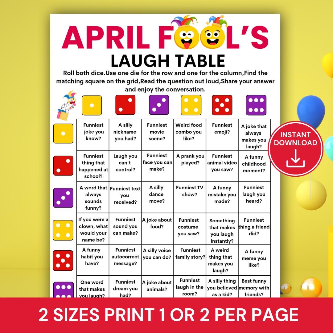 April Fools Laugh Table Game, Funny Talk Table Dice Game, Printable ...