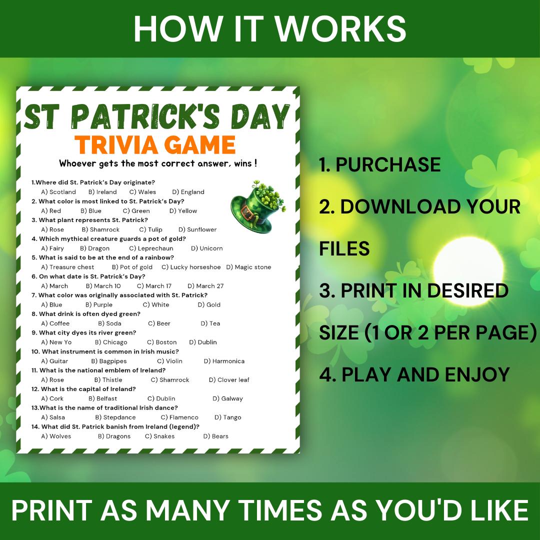 St. Patrick’s Day Trivia Game, Quiz Printable, St Patricks Day Party ...