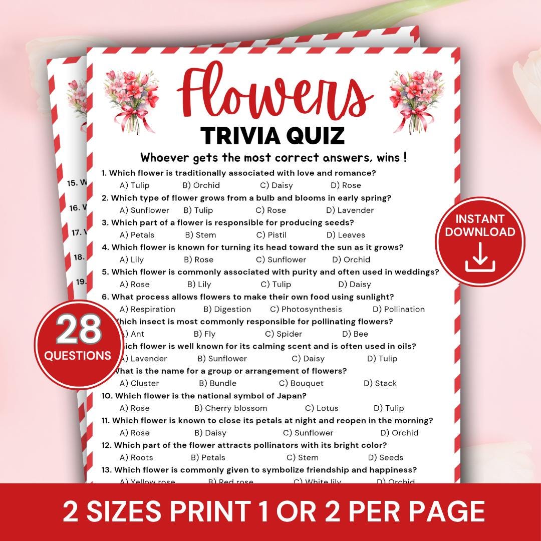 Flower Trivia Game Printable, Flowers Trivia Quiz, Spring Season Game ...