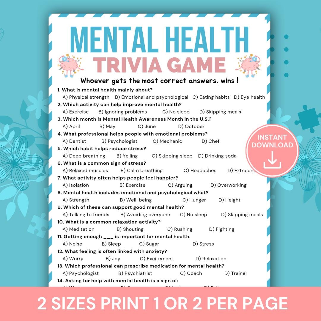 Mental Health Trivia Game, Mental Health Awareness Quiz, Wellness ...