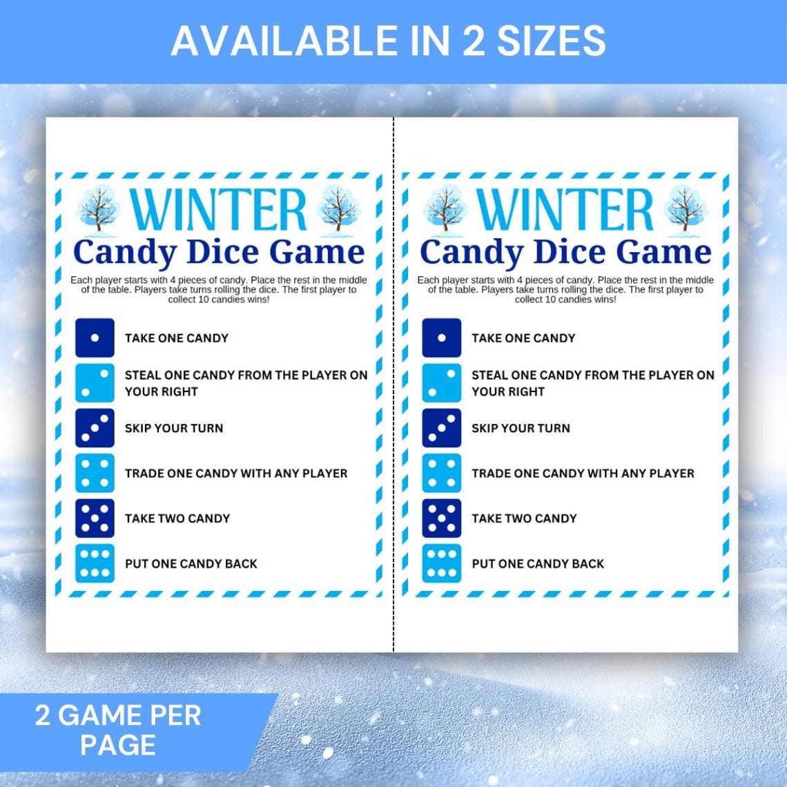 Winter Candy Dice Game, Winter Party Game, Candy Exchange Activity ...