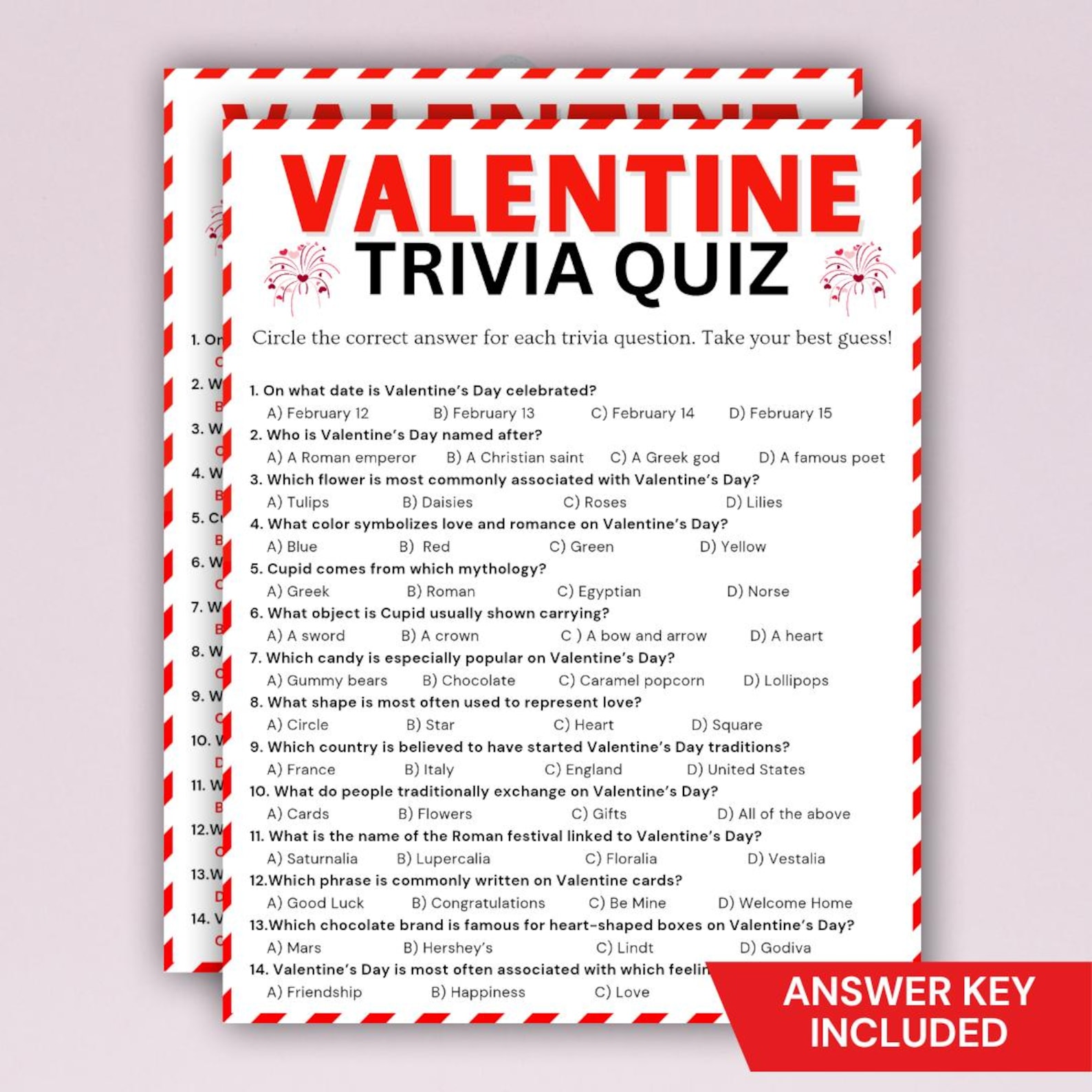 Valentine’s Day Trivia Game, Valentine Party Game, Love Trivia Quiz ...