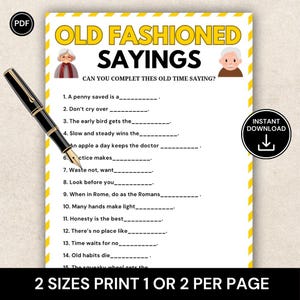 Old Fashioned Sayings Game, Senior Word Match, Printable Elderly Game ...