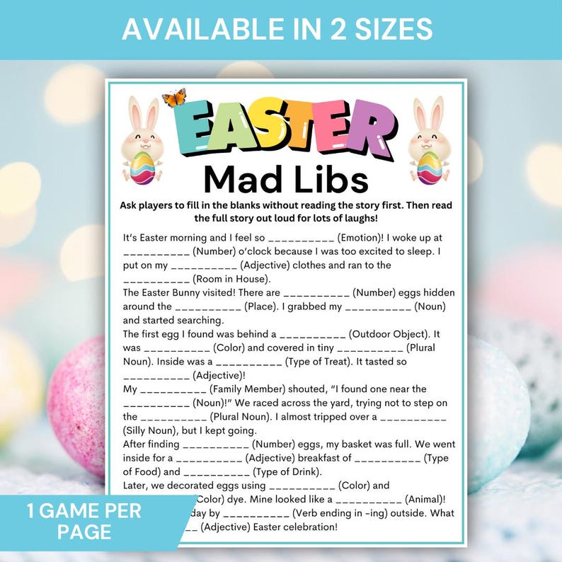 Easter Mad Libs Game, Funny Easter Story Fill in the Blank Activity for ...