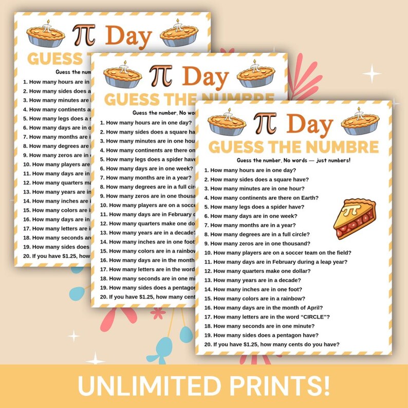 Pi Day Guess the Number Game Printable, Math Pi Day Activity for Kids ...