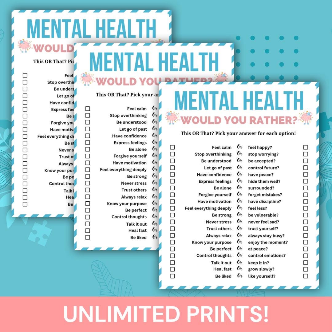 Mental Health Would You Rather Game Printable, Wellness This or That ...