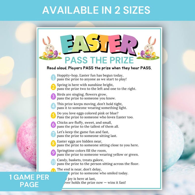 Easter Pass the Prize Game, Printable Easter Pass the Present Game ...