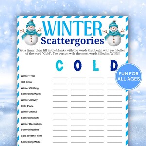 Winter Scattergories Game, Winter Party Game, Think Fast Word Game ...