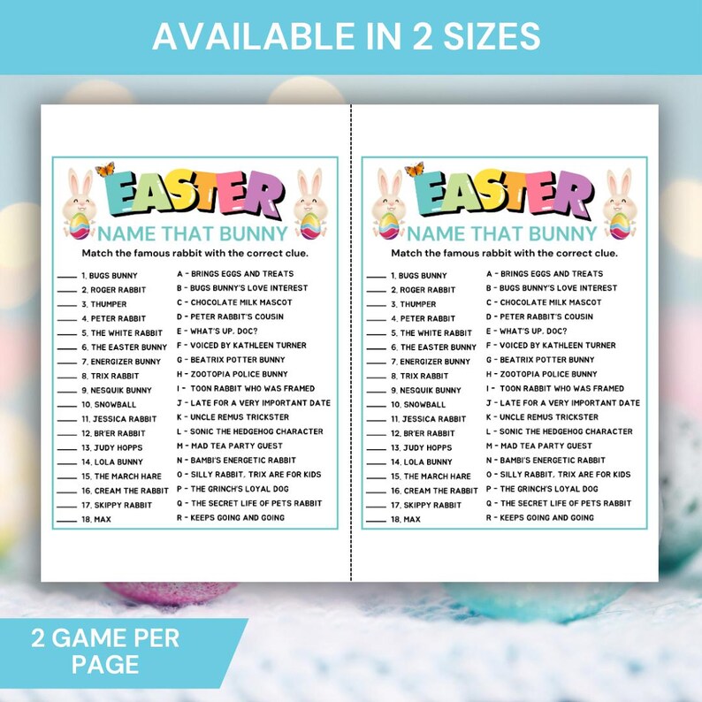 Easter Name That Bunny Game Printable, Fun Easter Matching Game for ...