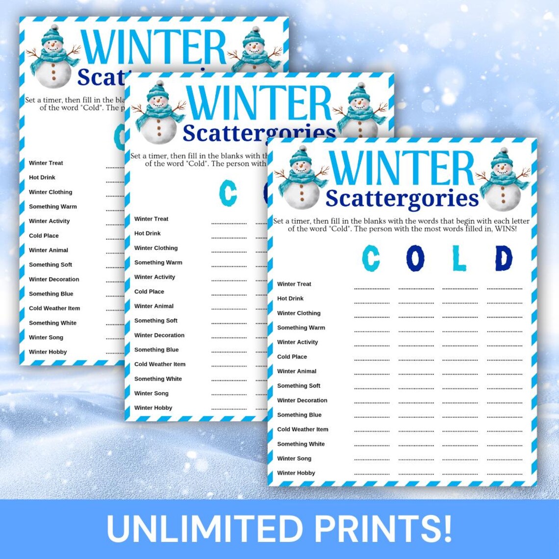 Winter Scattergories Game, Winter Party Game, Think Fast Word Game ...