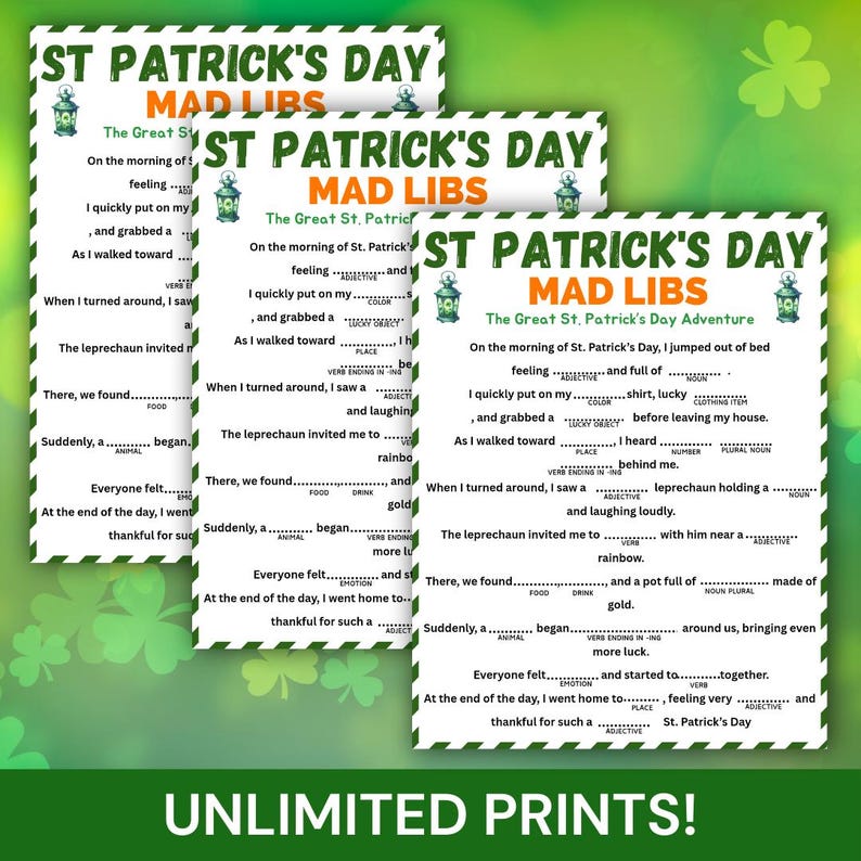 St. Patrick’s Day Mad Libs Game, Printable Irish Story Activity, Fun St ...