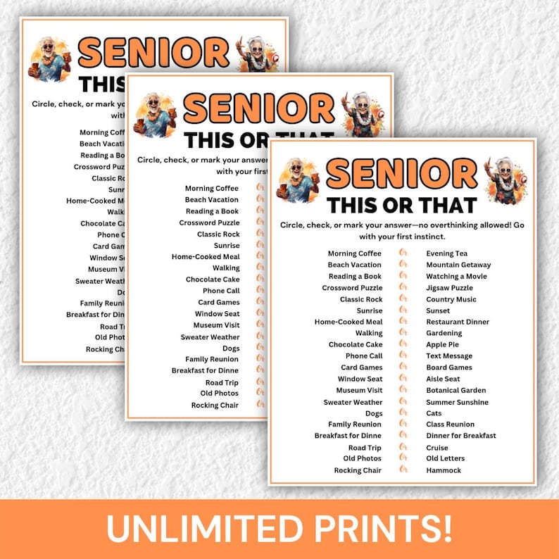 Senior This or That Game Printable, Fun Icebreaker Activity for Elderly ...
