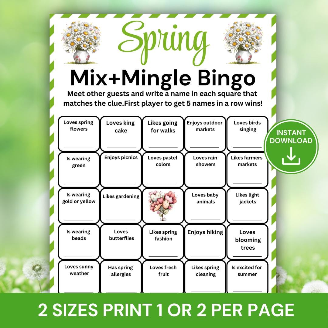 Spring Find Someone Who Bingo Game Printable, Spring Mix and Mingle ...