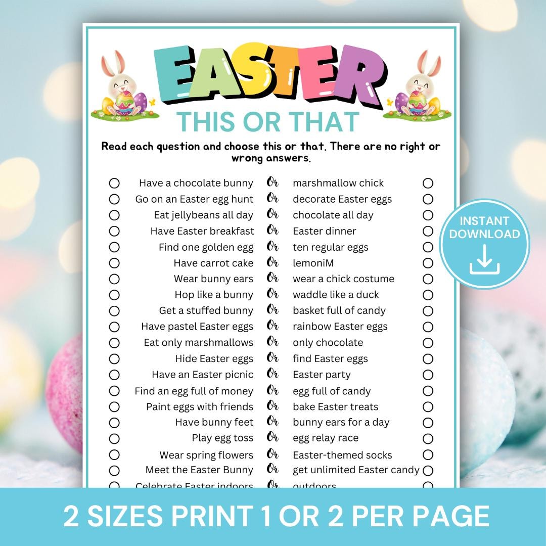 Printable Easter This or That Game, Easter Would You Rather Game ...