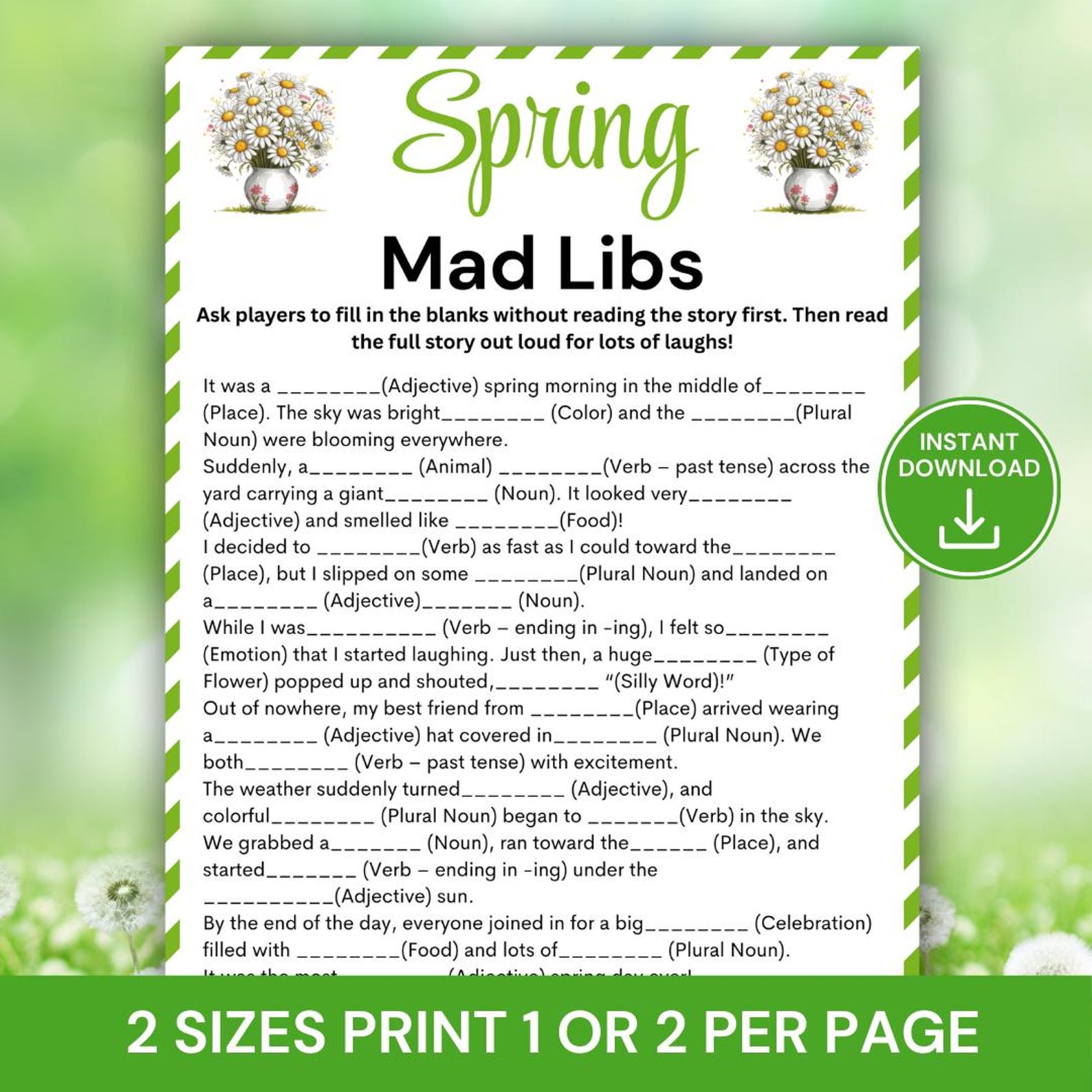 Spring Mad Libs Game, Printable Spring Party Game for Kids & Adults ...
