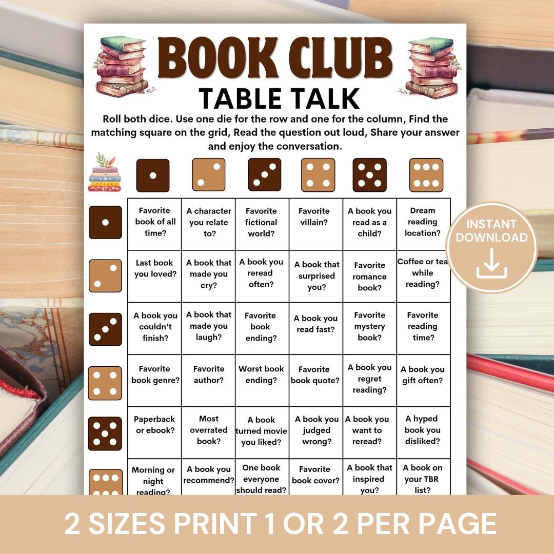 Book Club Talk Table Game Printable, Book Club Conversation Starters ...