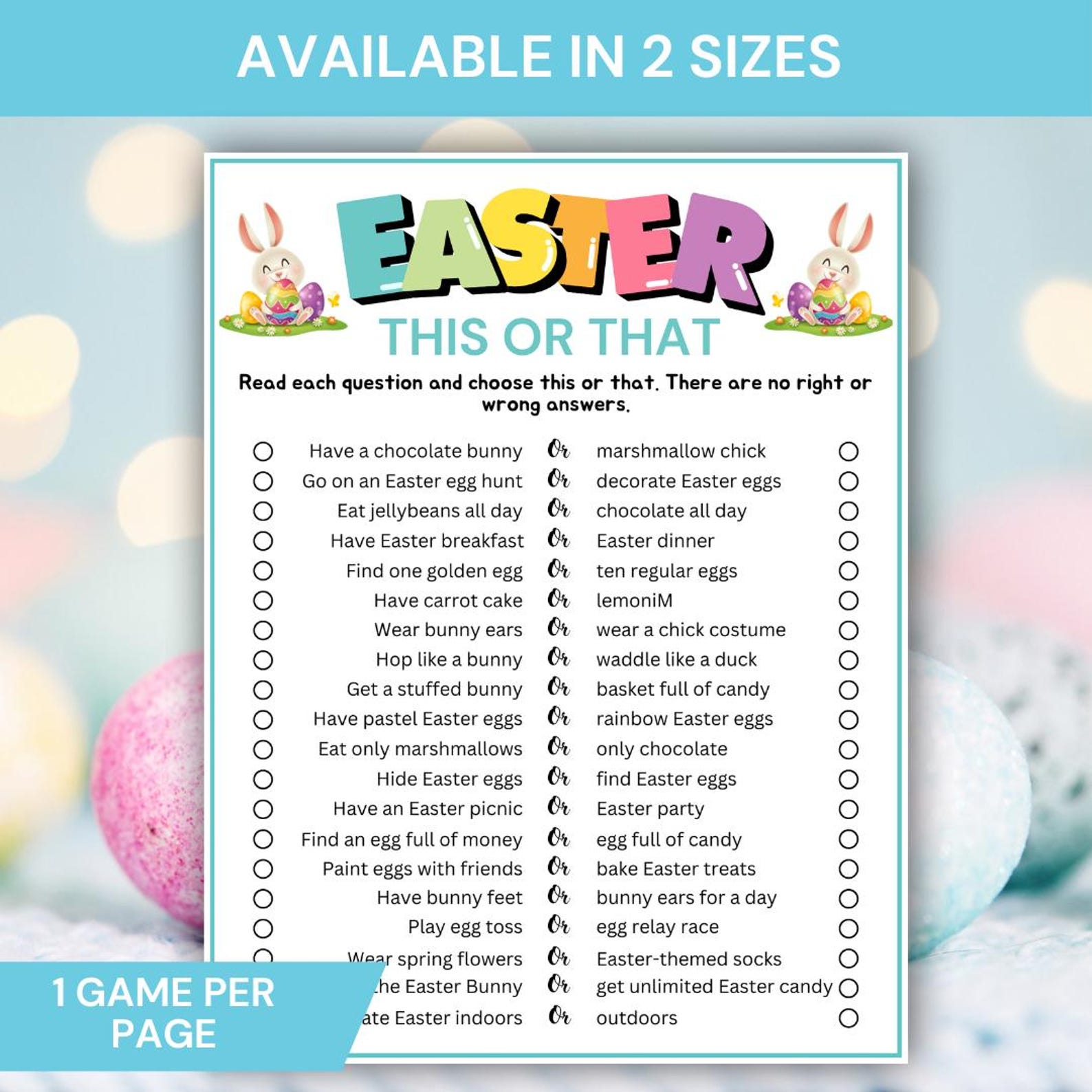 Printable Easter This or That Game, Easter Would You Rather Game ...