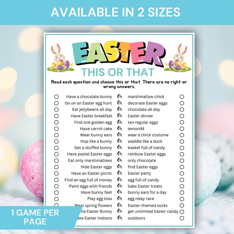 Printable Easter This or That Game, Easter Would You Rather Game ...