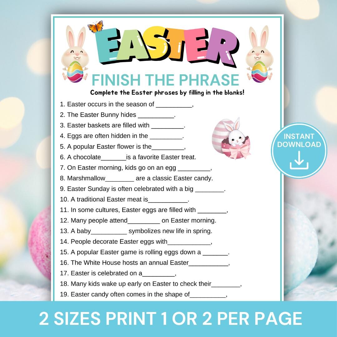 Easter Finish the Phrase Game, Printable Easter Trivia Quiz, Easter ...