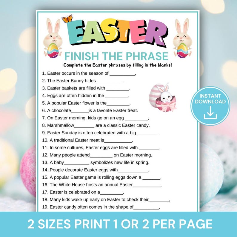 Easter Finish the Phrase Game, Printable Easter Trivia Quiz, Easter ...