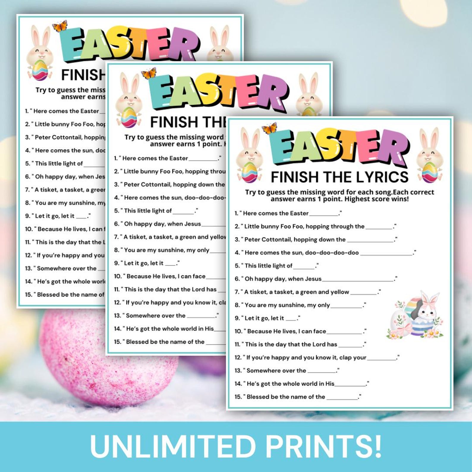 Easter Finish the Lyrics Game, Easter Party Game for Kids & Adults ...