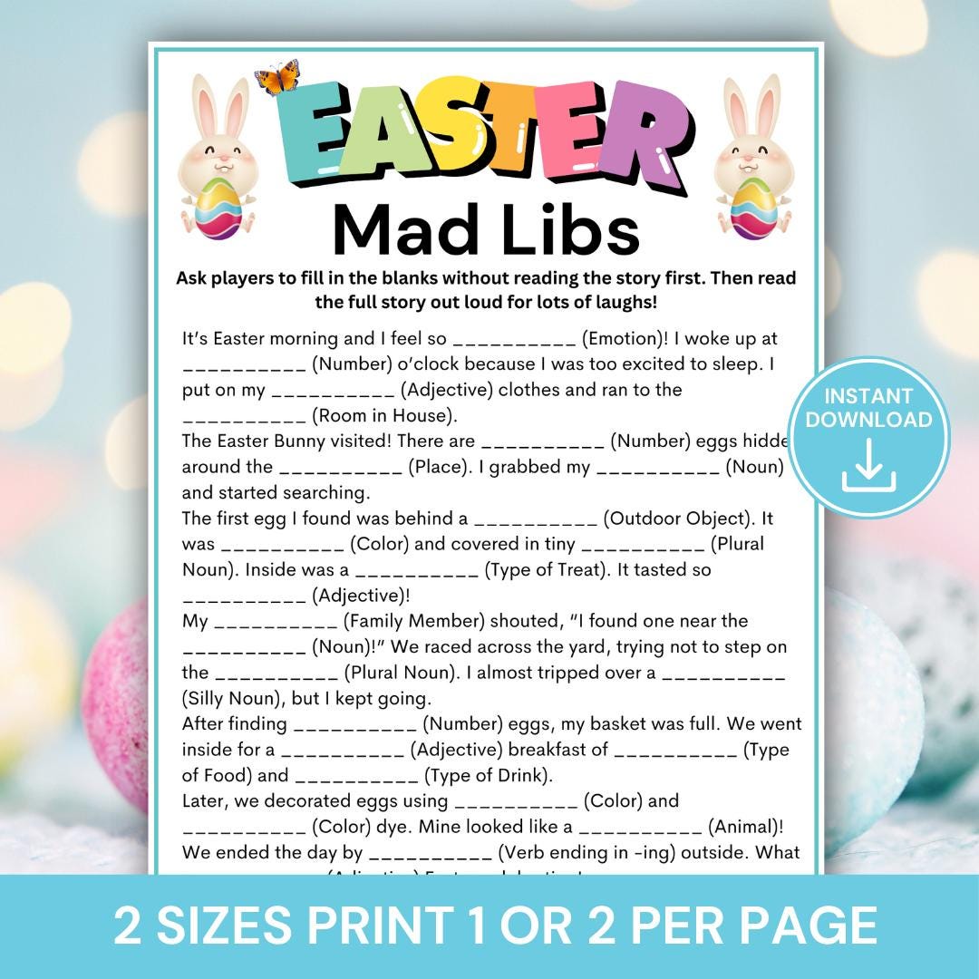 Easter Mad Libs Game, Funny Easter Story Fill in the Blank Activity for ...