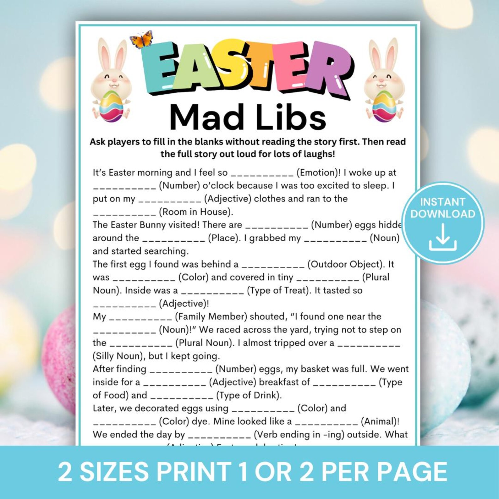 Easter Mad Libs Game, Funny Easter Story Fill in the Blank Activity for ...