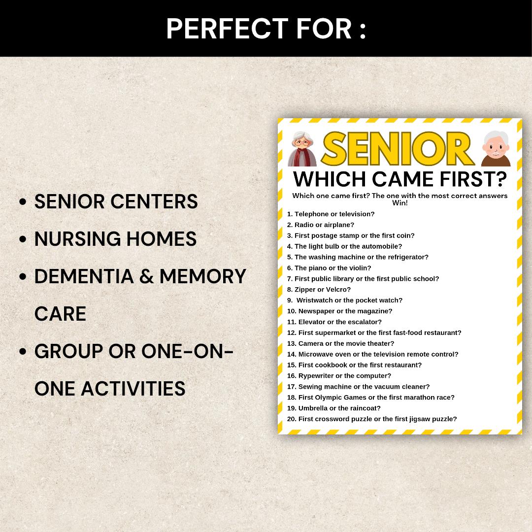 Senior Which Came First Game, Memory Trivia Game for Seniors, Nostalgia ...
