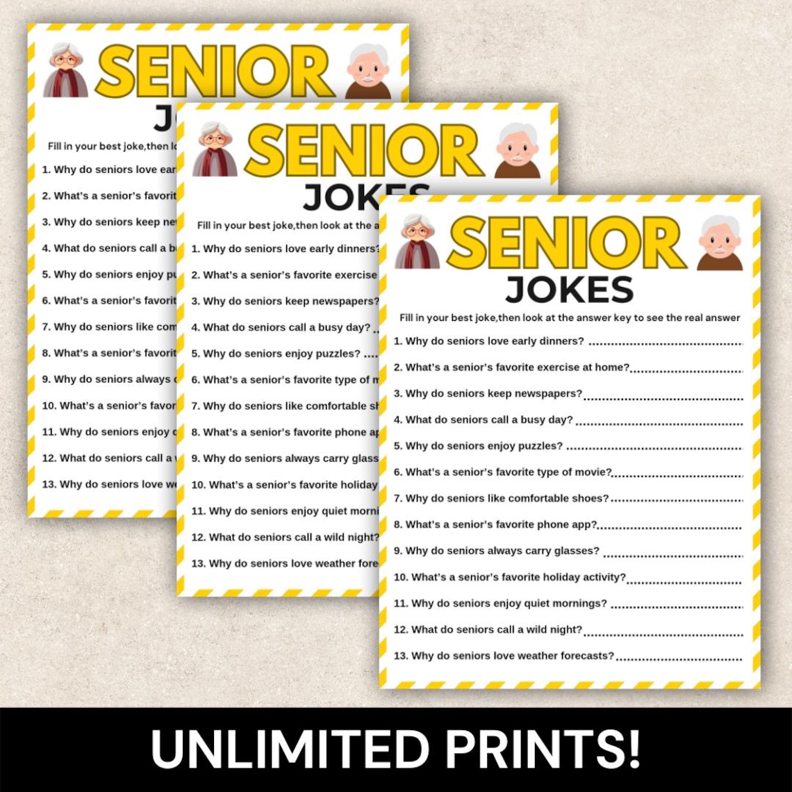 Senior Jokes Game, Funny Fill in the Blank Game for Seniors, Humor ...