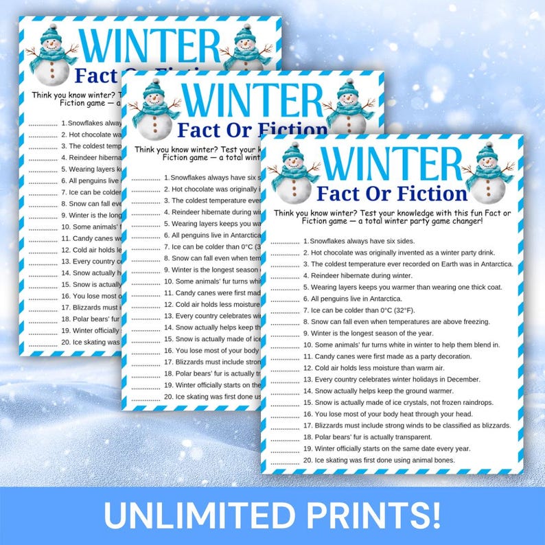 Winter Fact or Fiction Game, Winter Party Game, True or False Winter ...