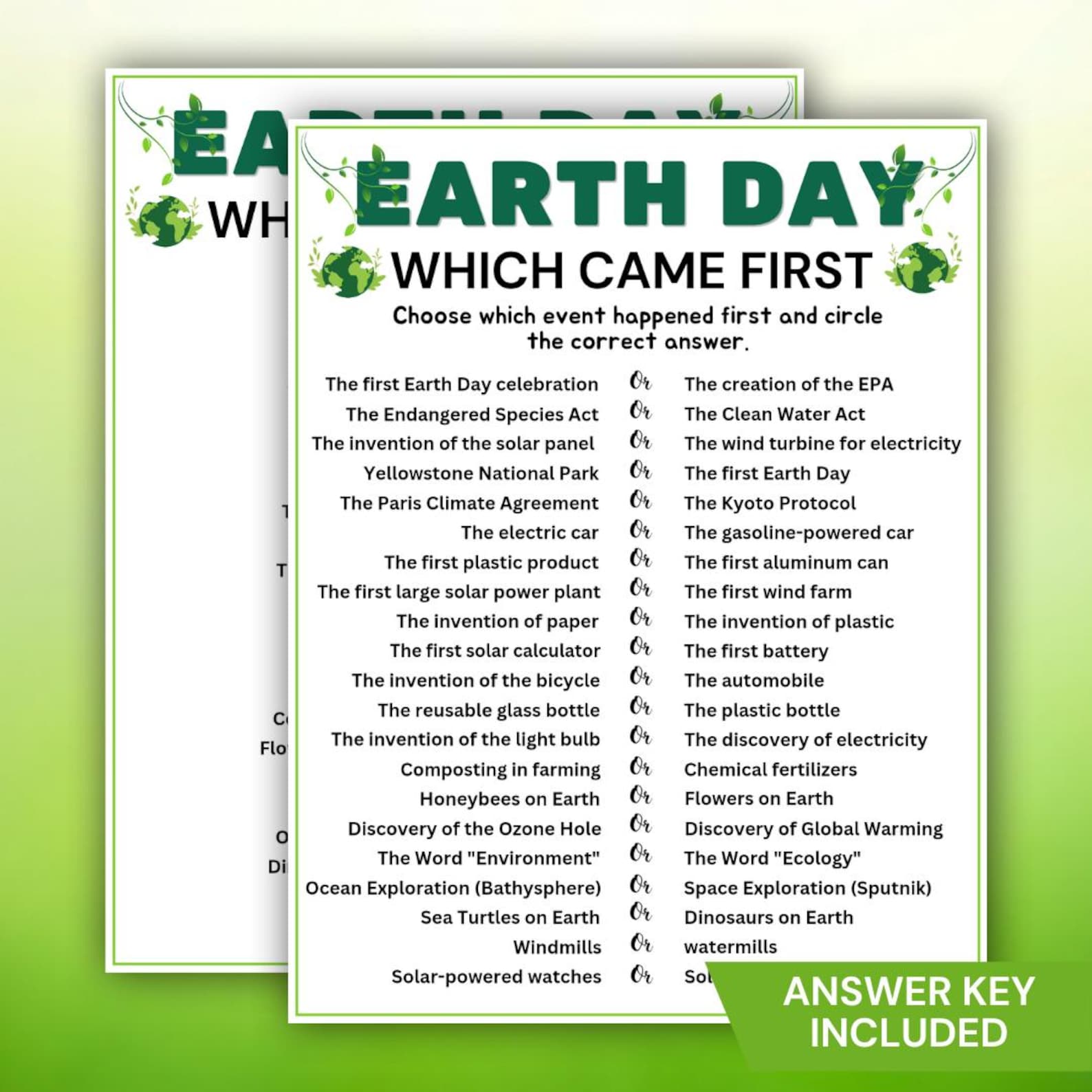 Earth Day Which Came First Game, Earth Day Timeline Trivia ...