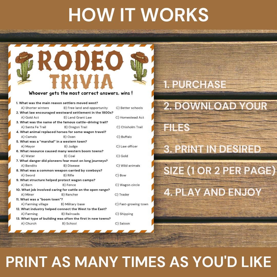 Rodeo Trivia Game, Printable Western Theme Party Quiz, Cowboy Trivia ...
