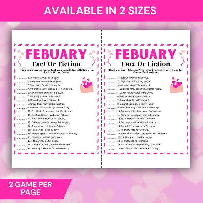 February Fact or Fiction Game, Printable Winter True or False Quiz ...