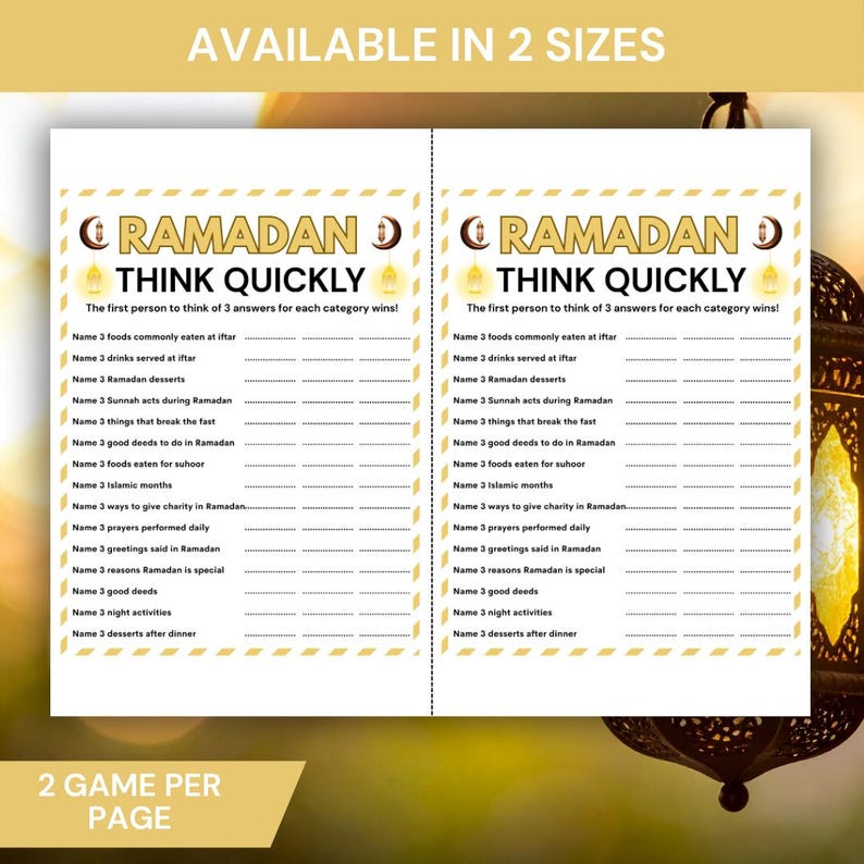 Ramadan Think Fast Game, Printable Islamic Party Game for Kids Adults ...